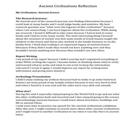 Ancient civilizations reflection | DOCX