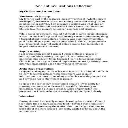 Ancient civilizations reflection | DOCX