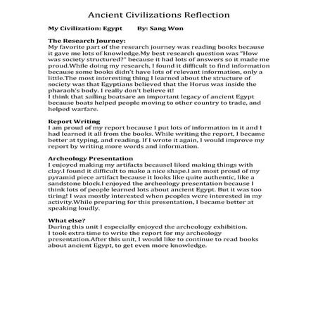 Ancient civilizations reflection | DOCX