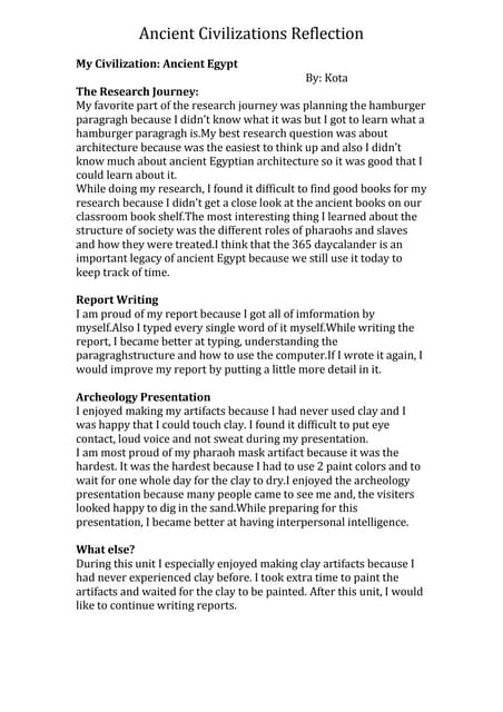 Ancient civilizations reflection | PDF