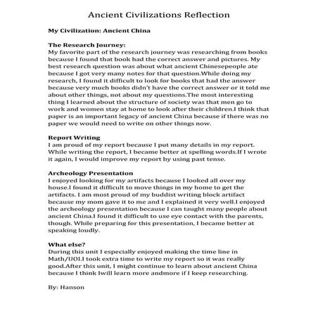Ancient civilizations reflection | DOCX