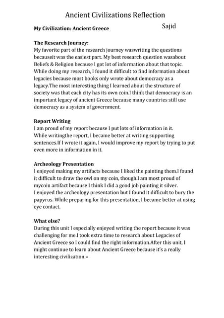 Ancient civilizations reflection | PDF