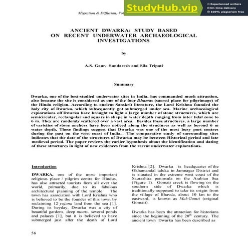 Ancient Dwarka Study based on recent underwater archaeological ...