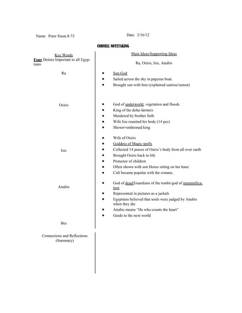 Ancient egyptian god and goddess note taking pg 1 | PDF
