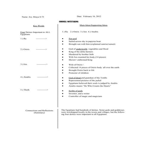 Ancient egyptian god and goddess note taking pg 1 | DOCX
