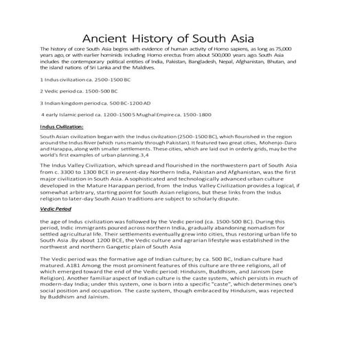 Ancient history of south asia | DOCX