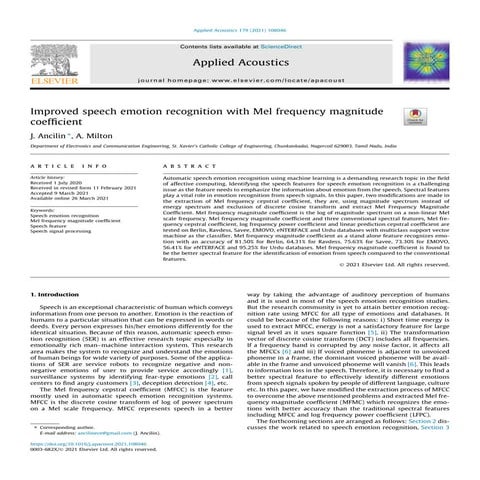 Improved Speech Emotion Recognition With Mel Frequency Magnitude Coefficient Pdf 
