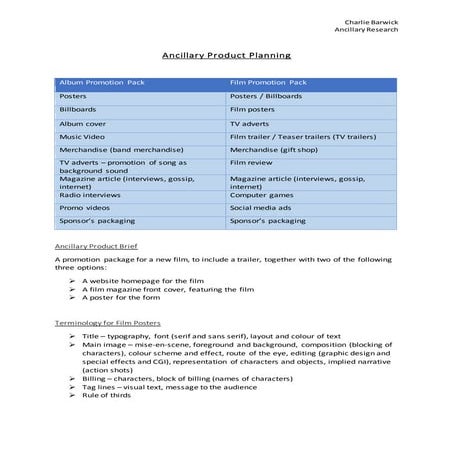 Ancillary Products - planning and analysing | DOCX