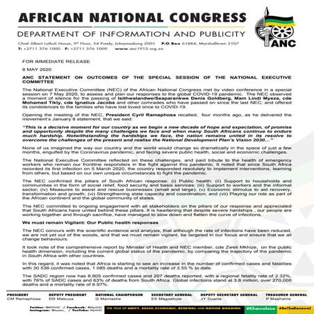 ANC NEC statement on the outcomes of the special session | PDF