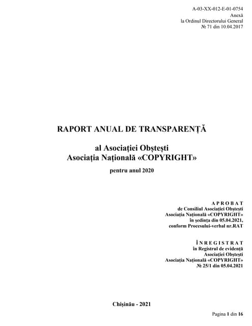 Proiectul Modelului De Raport Anual De Transparență Anpfi Pdf