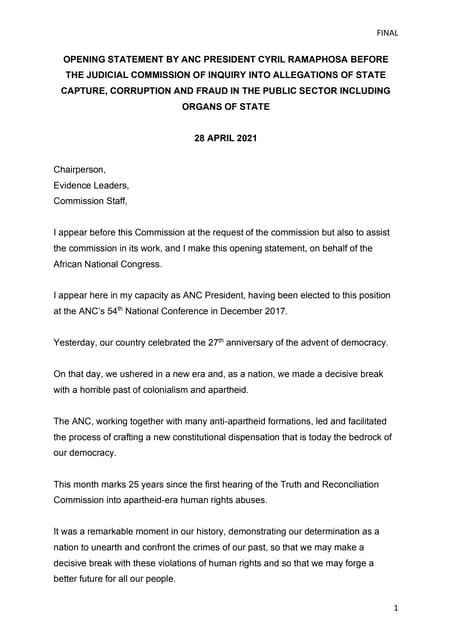 Ramaphosa letter to ANC members | PDF