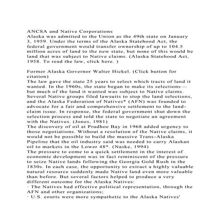 ANCSA and Native CorporationsAlaska was admitted to the Union as.docx