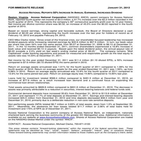 Access 4 Q11 Earnings | PDF | Business Banking & Finance | Business