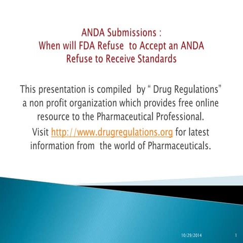 ANDA Submissions : When will FDA Refuse to Accept an ANDA | PPTX