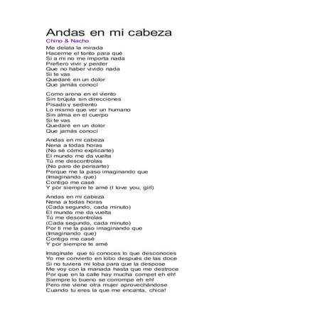 Andas en mi cabeza letra | DOCX