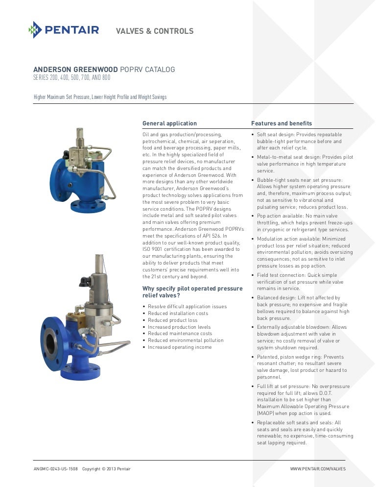Anderson Greenwood Pilot Operated Pressure Relief Valves