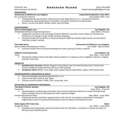 Anderson_Huang_Resume | PDF | Computing | Technology & Computing