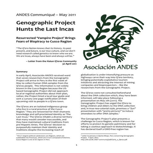 Andes communique genographic_project_hunts_the_last_incas | PDF