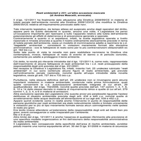 Andrea mascetti reati ambientali e 231. un'altra occasiona mancata | PDF