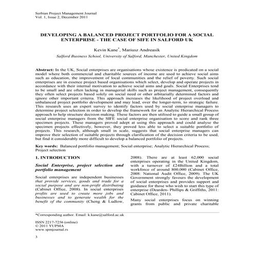 DEVELOPING A BALANCED PROJECT PORTFOLIO FOR A SOCIAL ENTERPRISE - THE ...