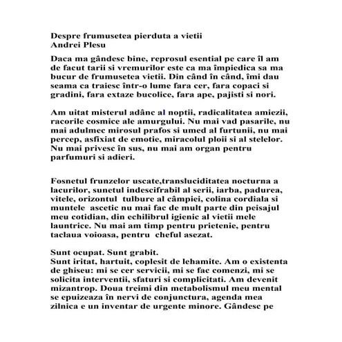 Andrei plesu despre frumusetea pierduta a vietii | DOC