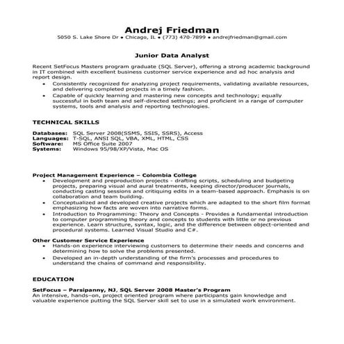 Sql Ssis Ssrs Developer Resume | DOCX