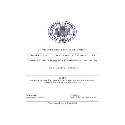BisPy: un pacchetto Python per il calcolo della massima bisimulazione di grafi diretti | PDF