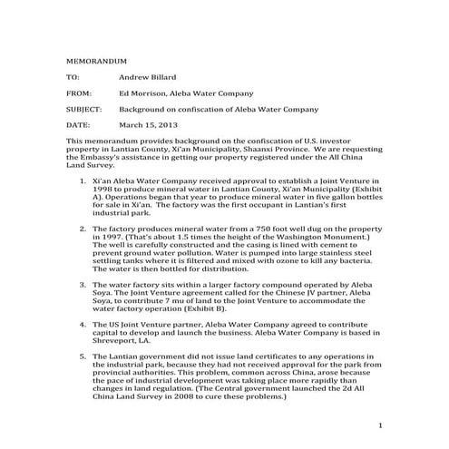 Aleba Briefing Memo to the US Embassy | PDF