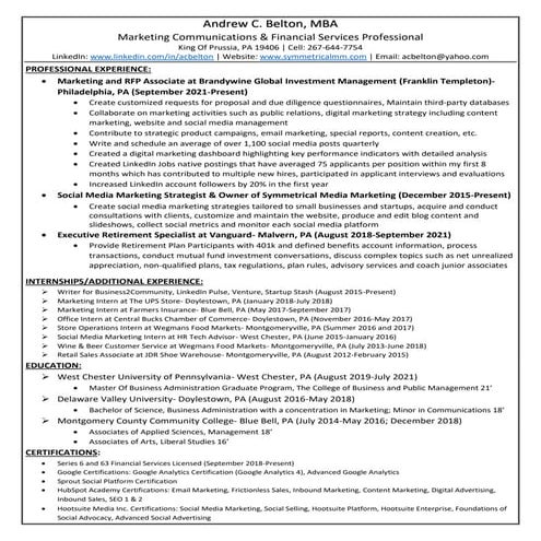 Andrew C. Belton, MBA Resume October 2023 | PDF