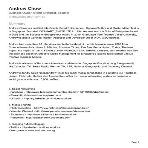 Resume of Andrew Chow, the Brand Strategist | PDF
