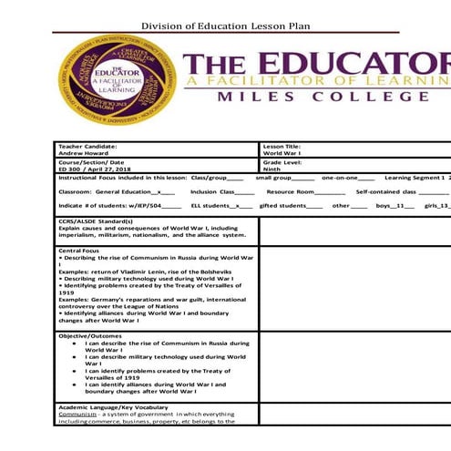 Andrew Howard TPACK lesson plan | DOCX