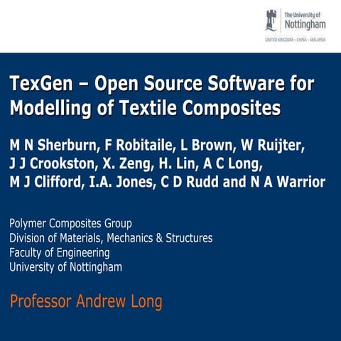 TexGen: Open Source Software for Modelling of Textile Composites | PPT