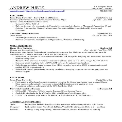 Andrew Puetz 2020 Resume | PDF