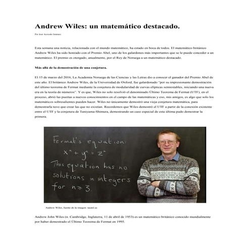Andrew wiles: un matemático destacado | PDF