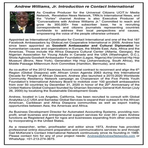Andrew Williams Jr Introduction Re Contact International with ...