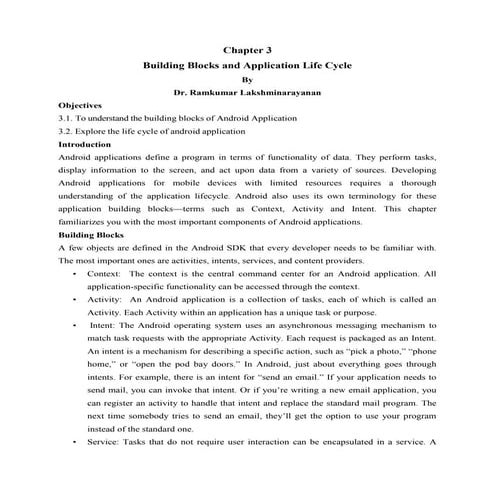 Android Building Blocks And Application Life Cycle Chapter3 Pdf Free Download