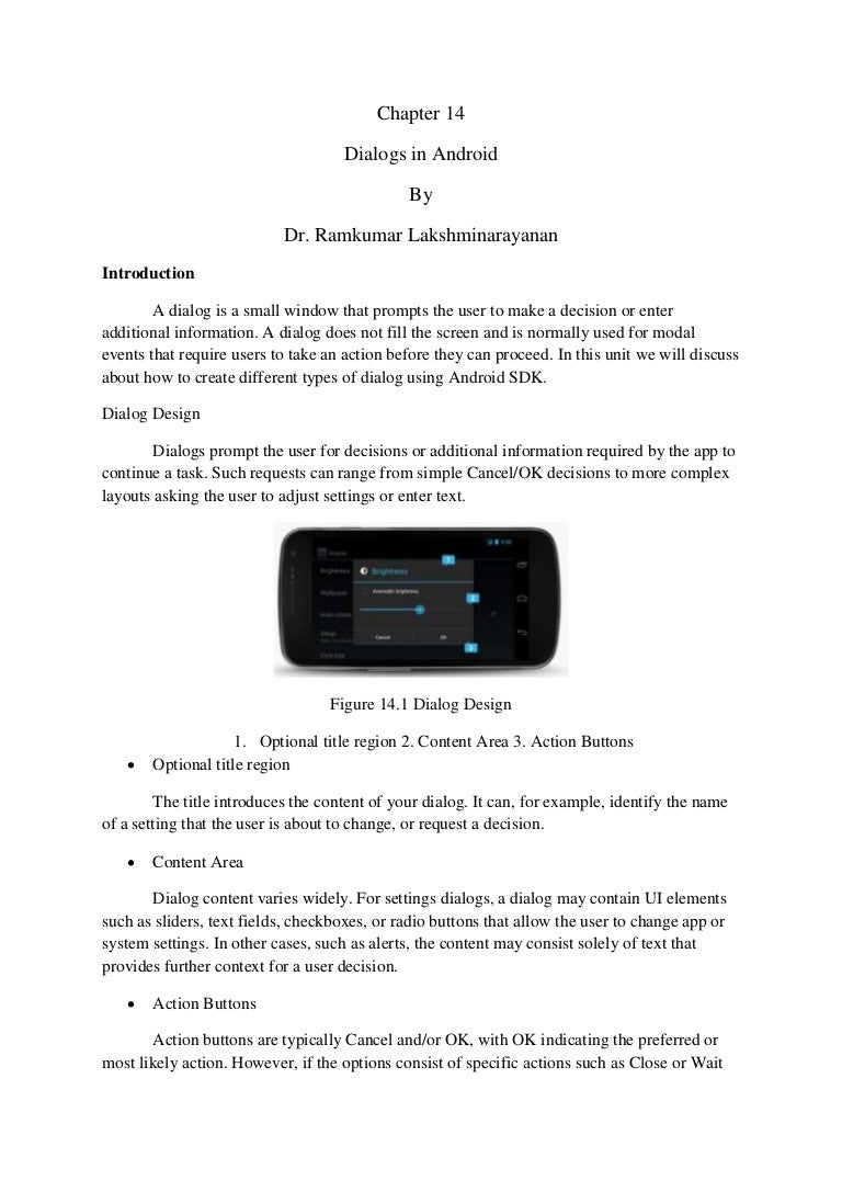 Android Dialogs In Android Chapter14