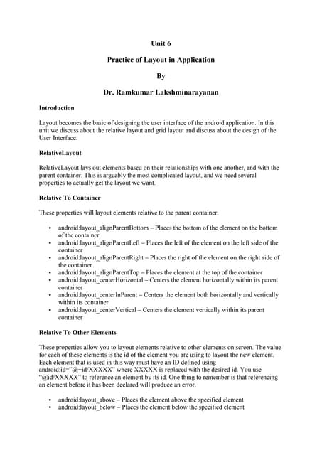 Android android layouts | PPTX | Operating Systems | Computer Software and Applications