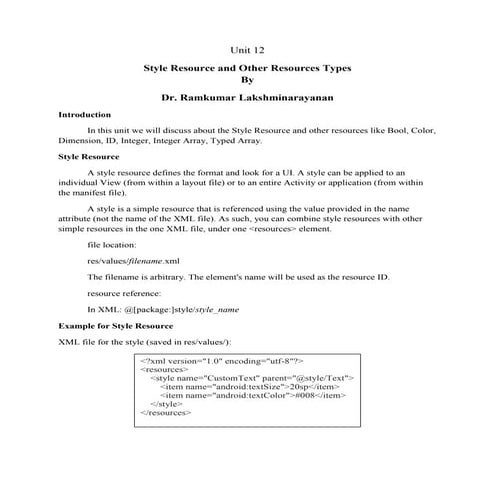 Android style resource and other resources types-chapter12 | PDF