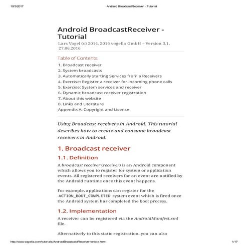 Android broadcast receiver tutorial | PDF | Operating Systems | Computer Software and Applications