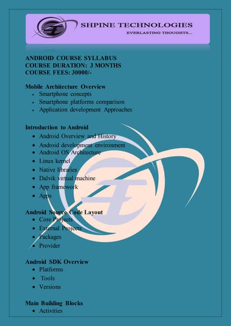 Android Training Syllabus Course
