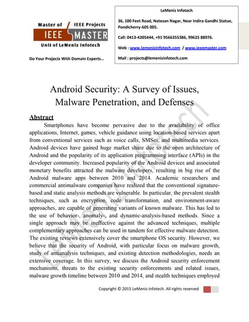 Android Security A Survey Of Issues Malware Penetration And Defenses