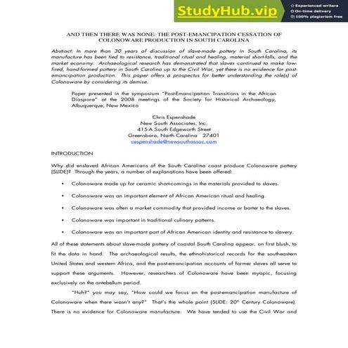 AND THEN THERE WAS NONE THE POST-EMANCIPATION CESSATION OF COLONOWARE ...