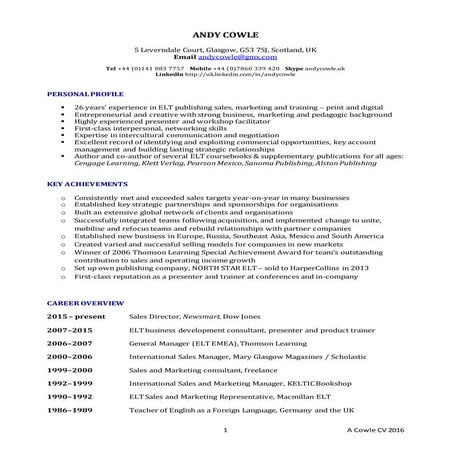 Andy cowle cv 2016 final | DOCX