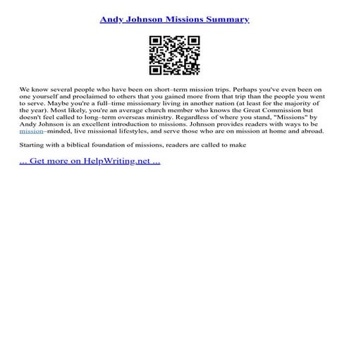 Andy Johnson Missions Summary | PDF