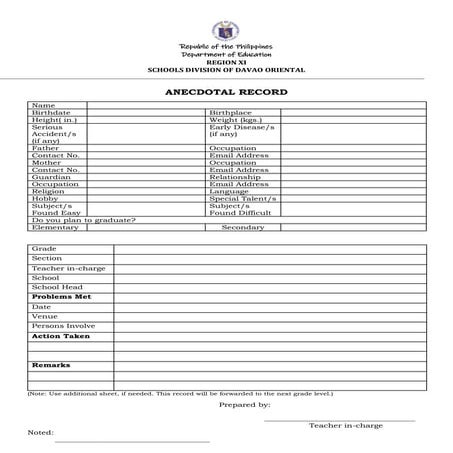 Free Sample Students Anecdotal-Record.docx