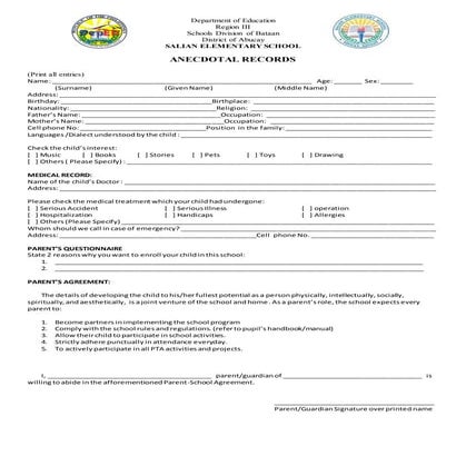 Anecdotal records-form | DOCX