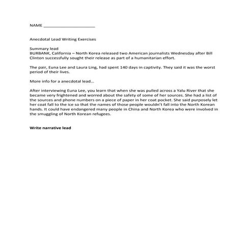 Anecdotal lead writing exercise | DOC