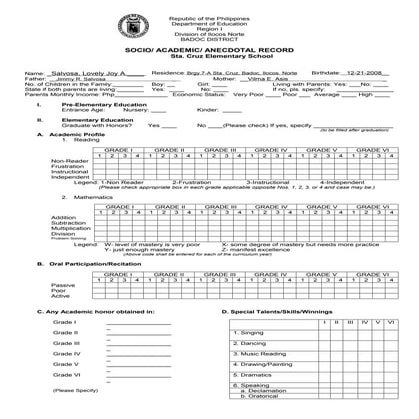 Form 137 school permanent record | DOCX