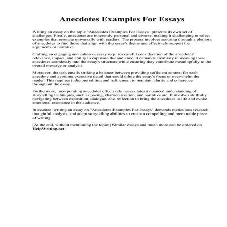 Anecdotes Examples For Essays. Capital Community College | PDF